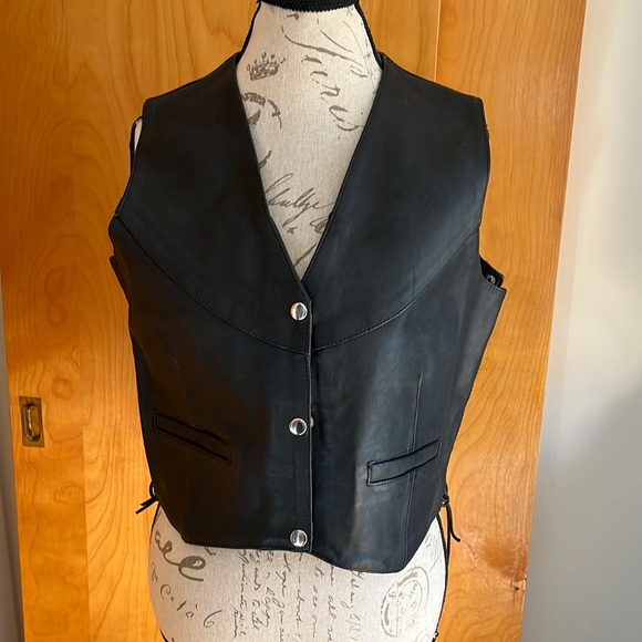 Unik | Jackets & Coats | Unik Black Leather Vest With Side Ties | Poshmark